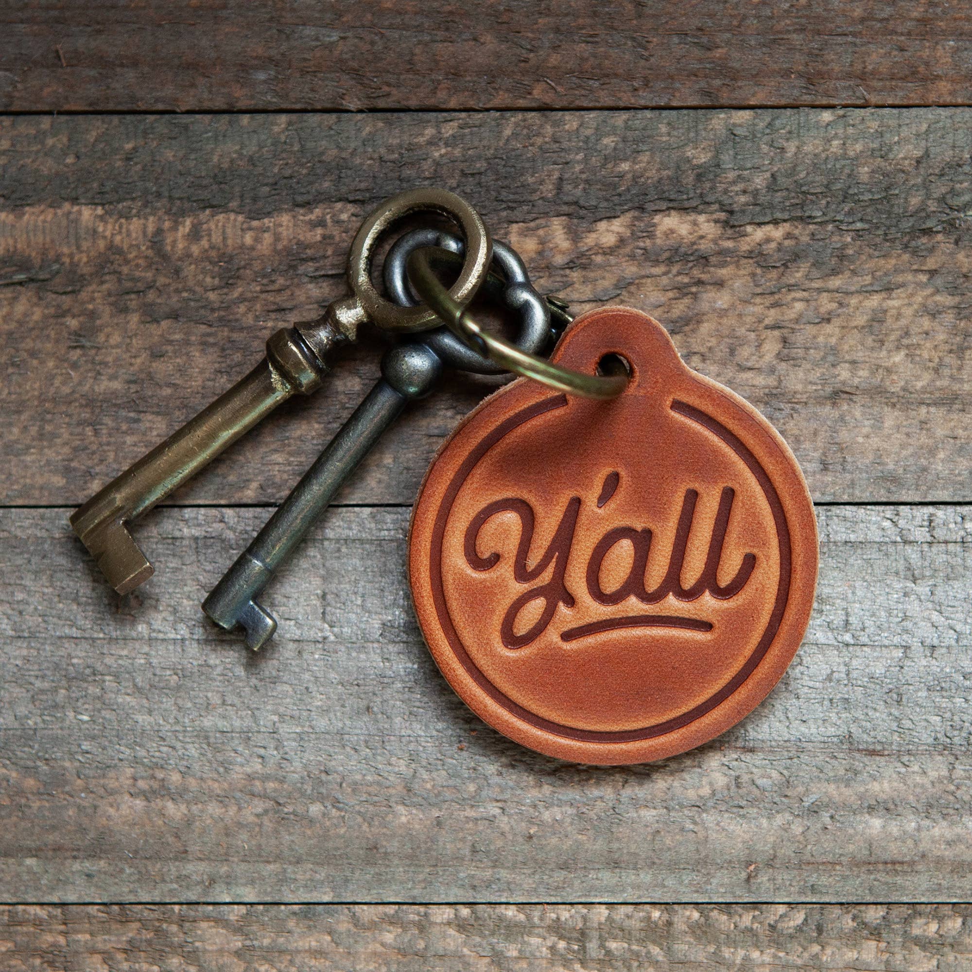 Y'all Leather Keychain Circle | Bourbon and Fire